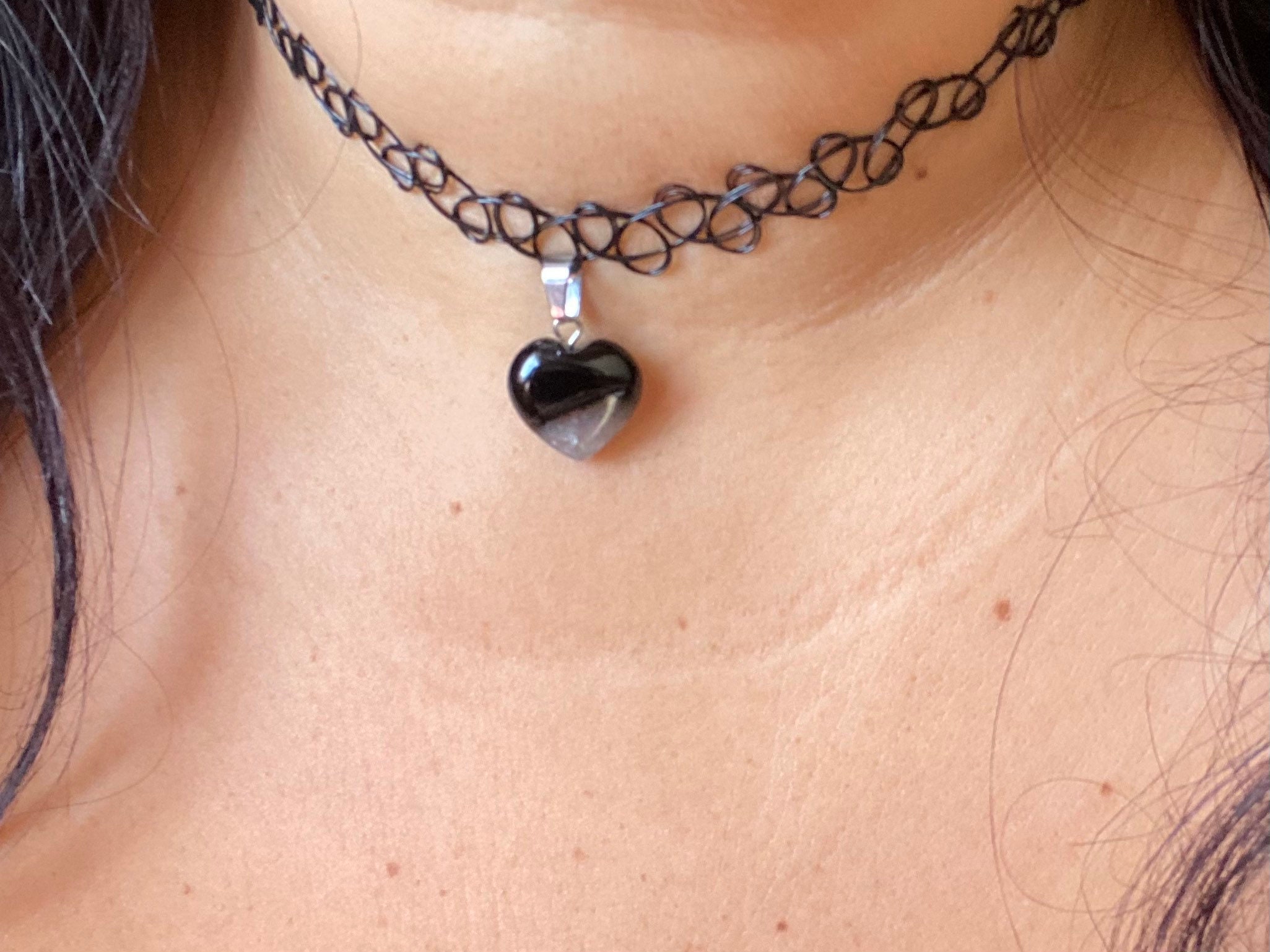 Black Stretch Choker With Your Choice of Small Heart Shaped - Etsy