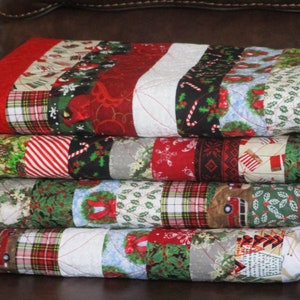 Handmade Christmas Quilt, Modern Striped Patchwork Blanket in Holiday ...