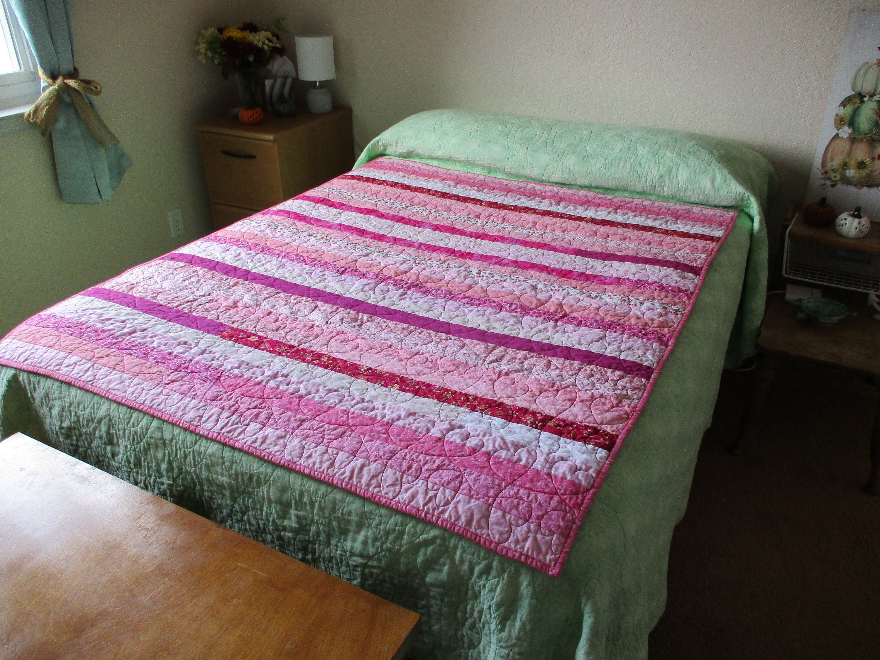 Pink Jelly Roll Race Quilt, Handmade, Modern Patchwork 52x64 Inch ...