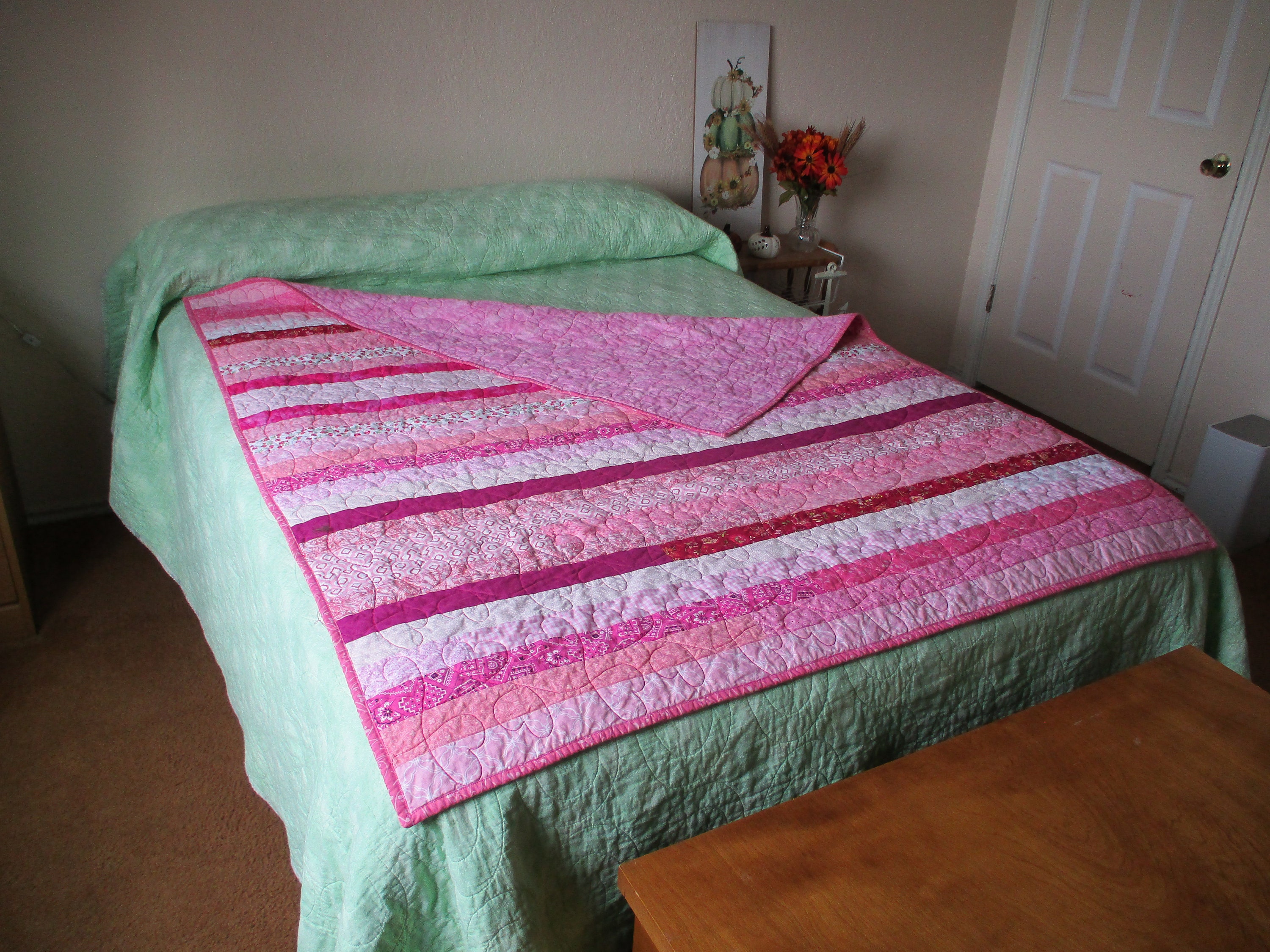 Pink Jelly Roll Race Quilt, Handmade, Modern Patchwork 52x64 Inch ...