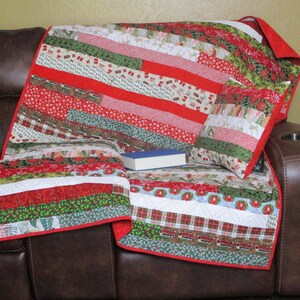 Handmade Christmas Quilt, Modern Striped Patchwork Blanket in Holiday ...