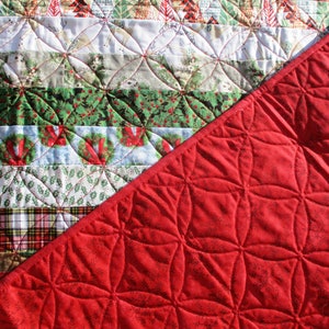 Handmade Christmas Quilt, Modern Striped Patchwork Blanket in Holiday ...
