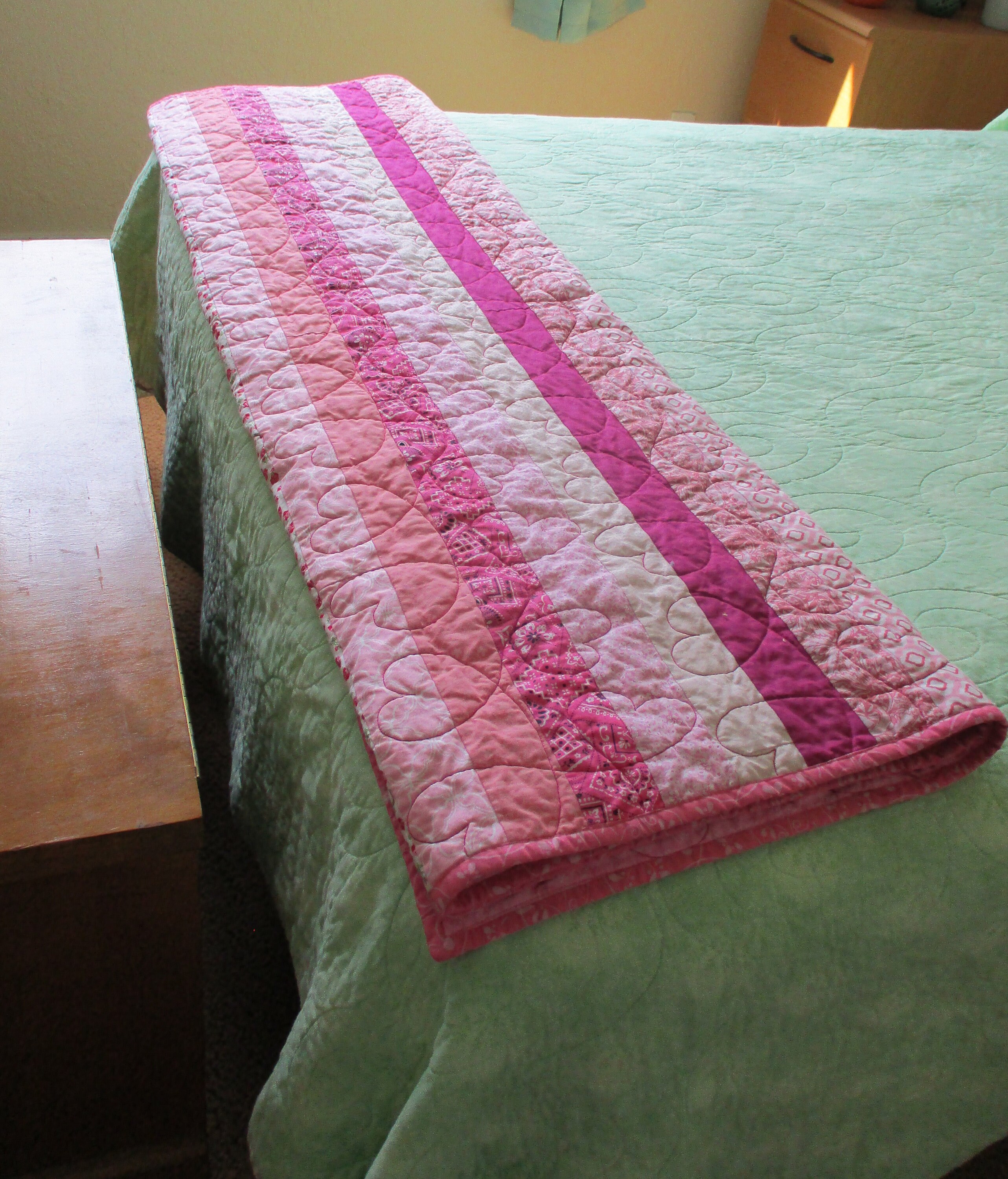 Pink Jelly Roll Race Quilt, Handmade, Modern Patchwork 52x64 Inch ...