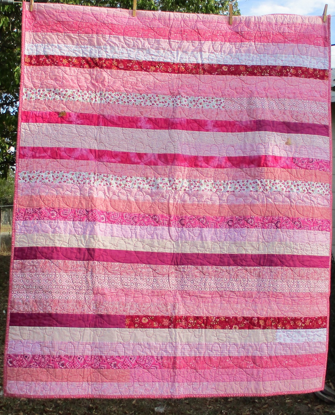 Pink Jelly Roll Race Quilt, Handmade, Modern Patchwork 52x64 Inch ...