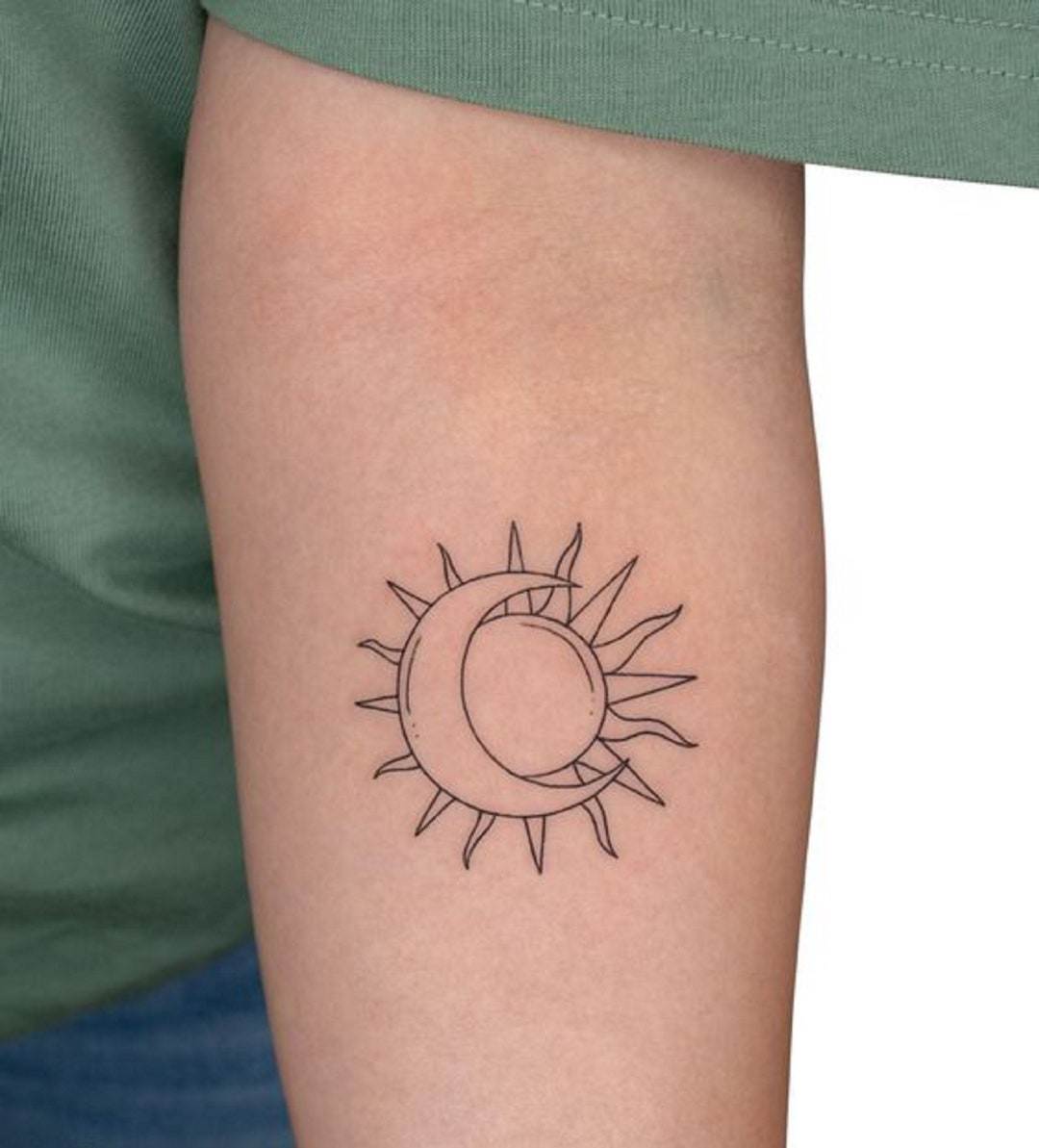 Shinning Sun Temporary Tattoo Sunburst Tattoo Sun and Moon - Etsy