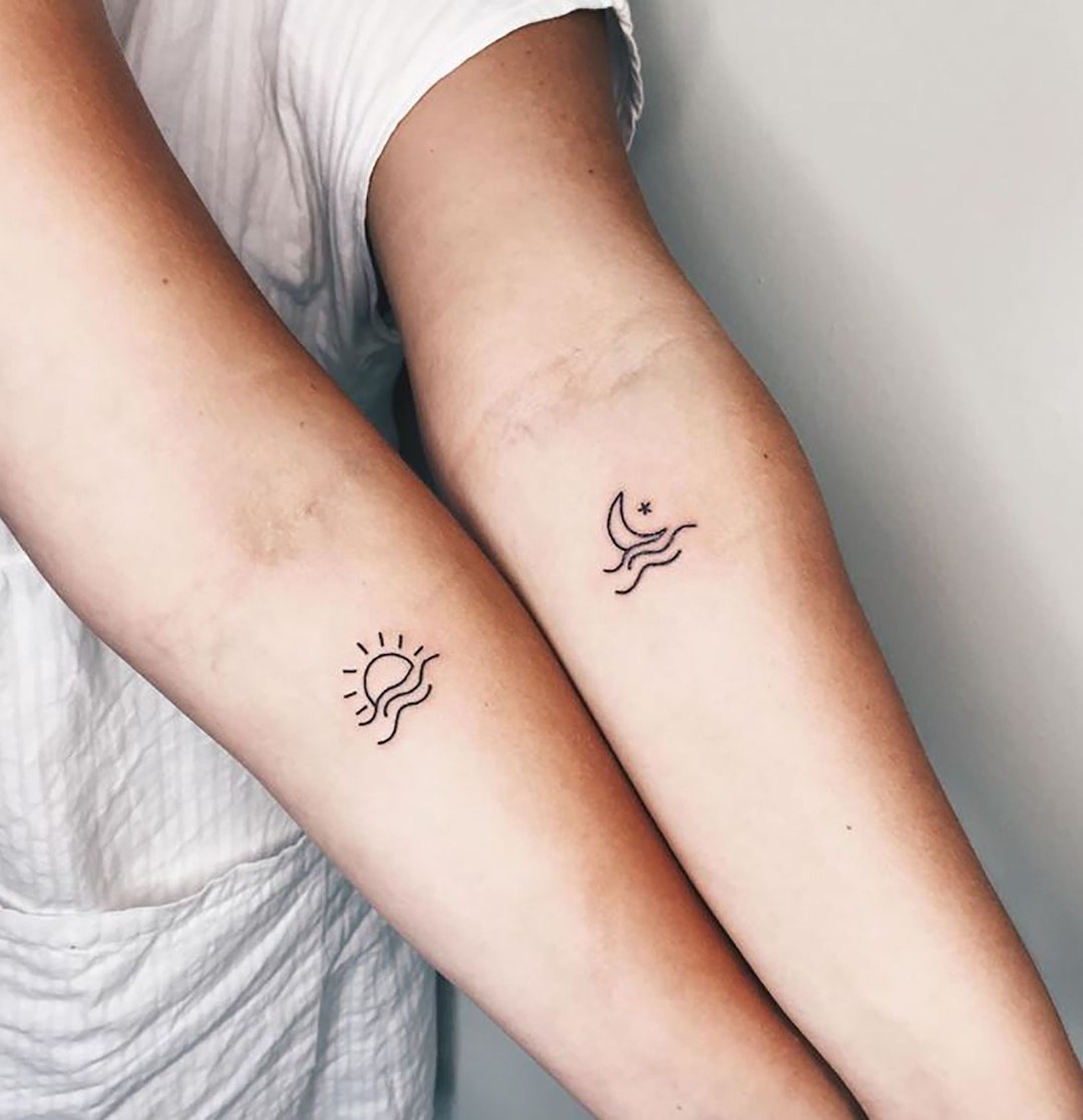 Stunning Sun and Moon Matching Tattoo With Friend Fake - Etsy