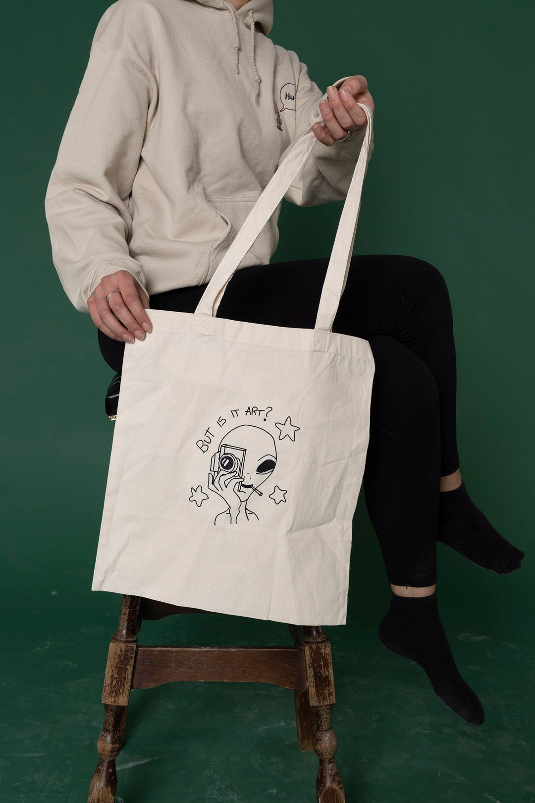 Alien Tote Bag, Pure Cotton, Sustainable Totes, Embroidery Design, Ufo ...