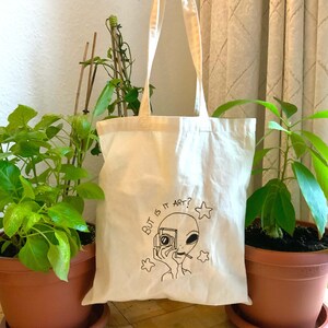 Alien Tote Bag, Pure Cotton, Sustainable Totes, Embroidery Design, Ufo ...