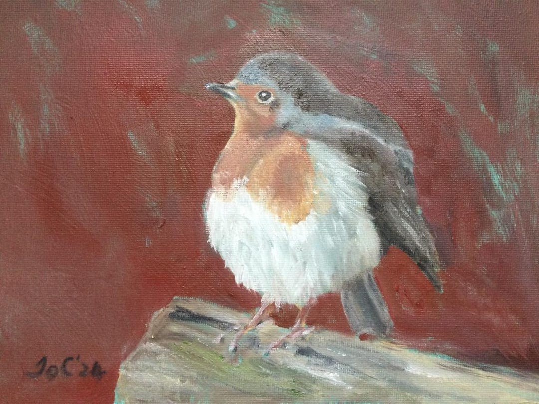 Robin on Red, Original Oil Painting on Canvas Board, 8x10inches, Bird ...