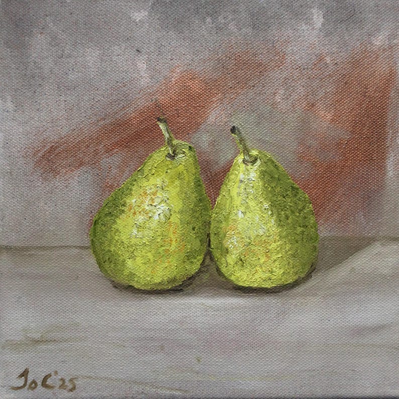 Pears, Original Oil Painting on Box Canvas 8x8 Inches, Valentines ...