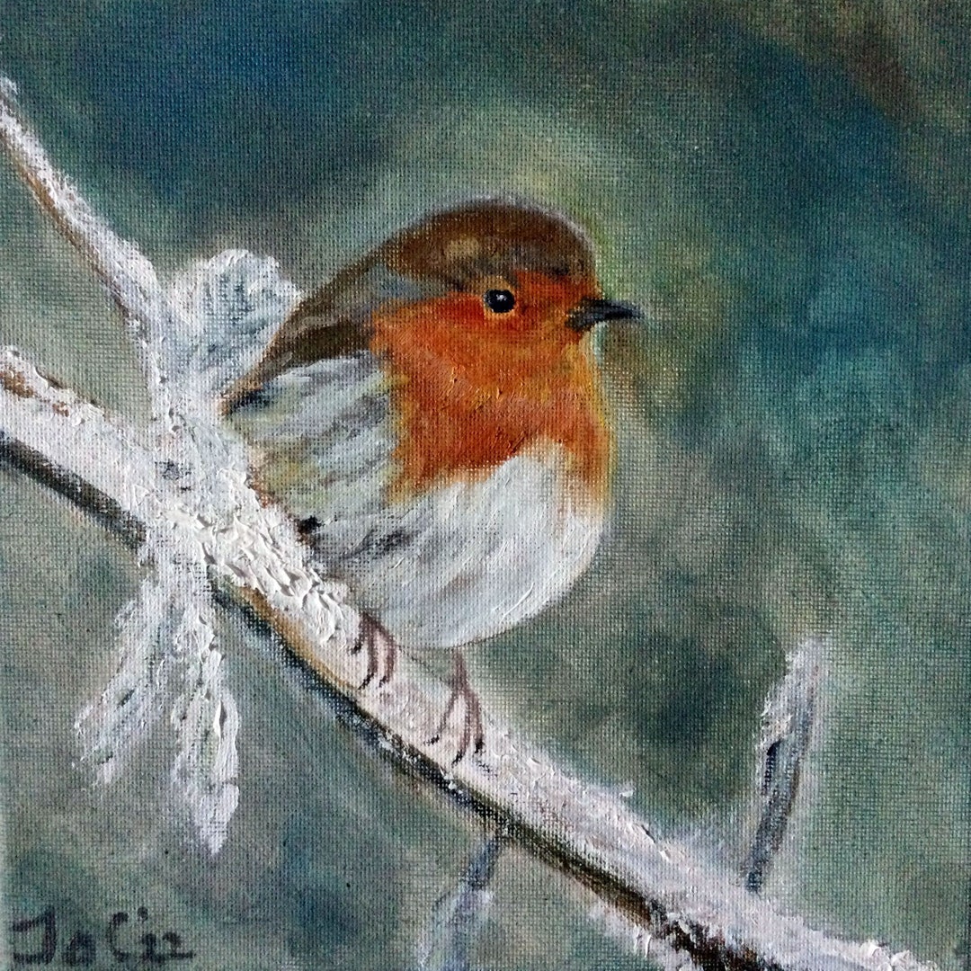 Robin, Original Oil Painting on Box Canvas 8x8 - Etsy