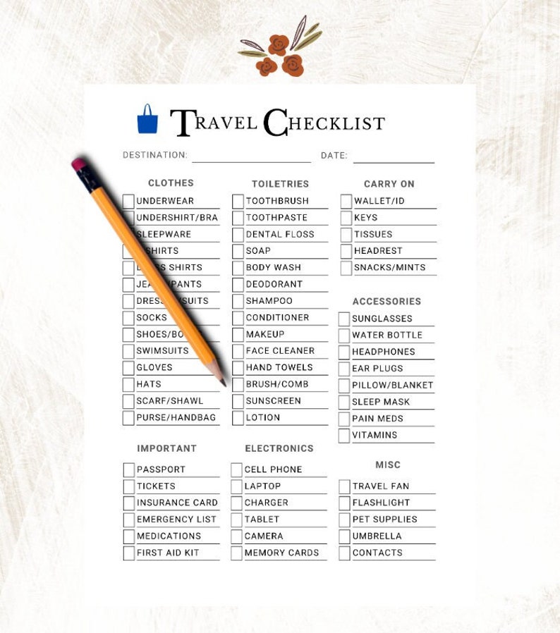 Travel Packing Checklist: Printable PDF Download - Etsy