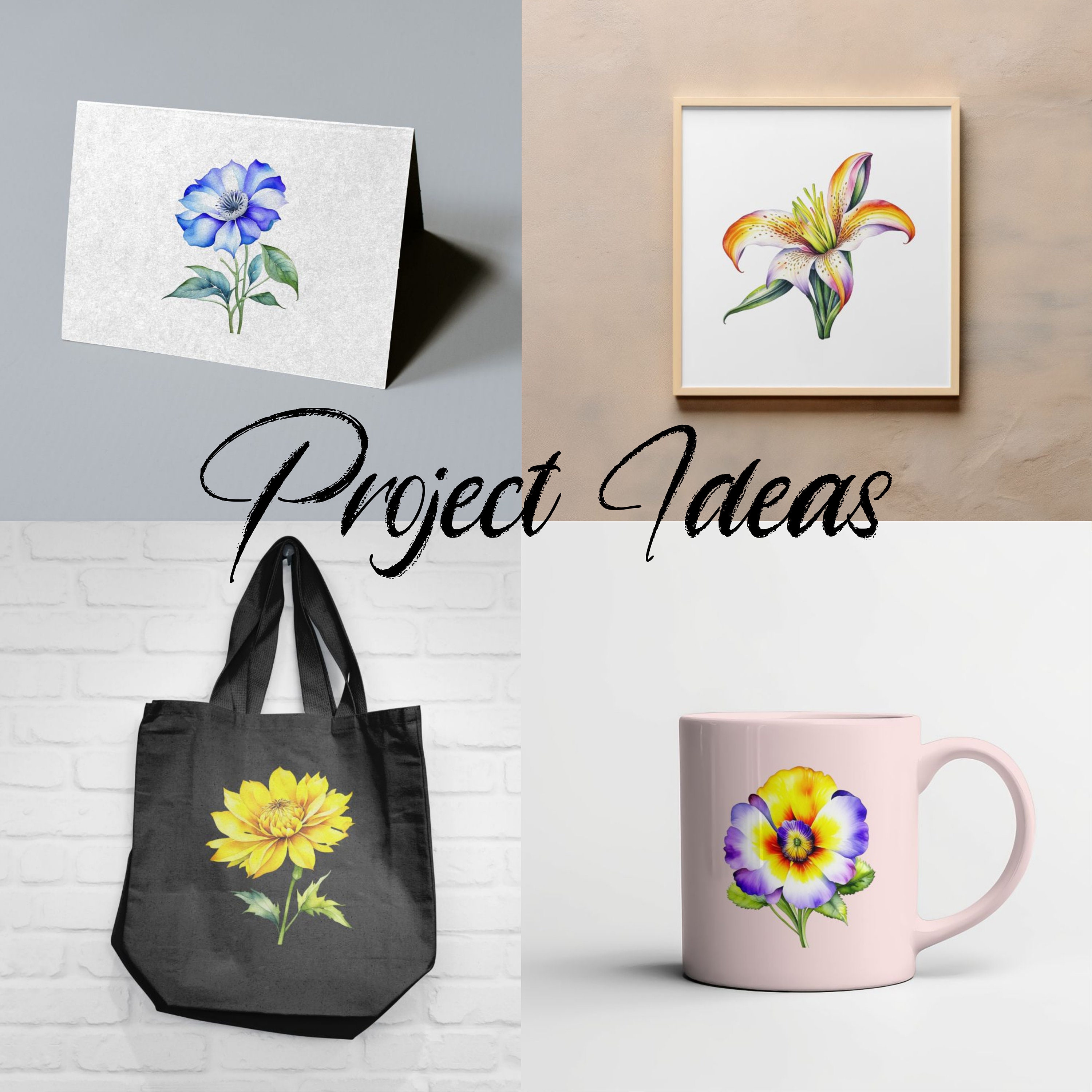 Watercolor Flower Clipart | Clip Art PNG Images Bundle Set | Colorful ...