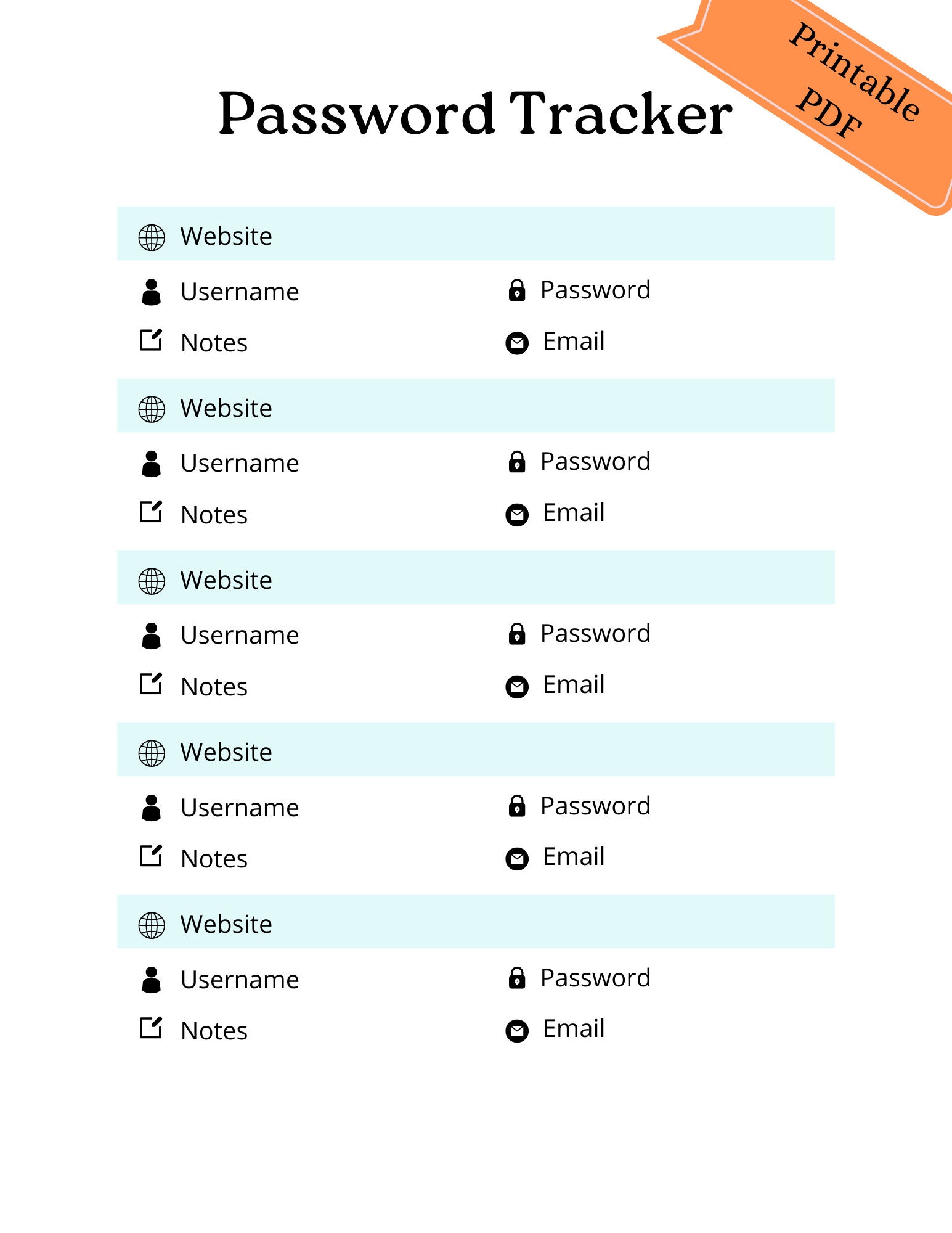 Password Tracker | Digital Download | Instant Download | Printable ...