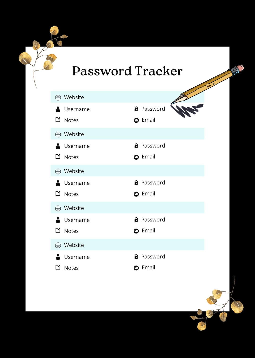 Password Tracker | Digital Download | Instant Download | Printable ...