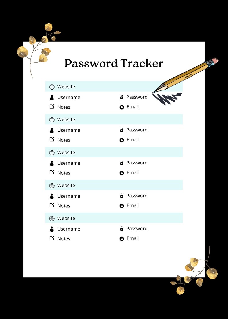 Password Tracker | Digital Download | Instant Download | Printable ...