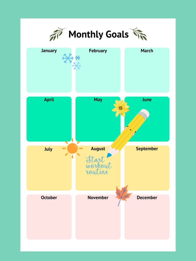 Monthly Goals Printable | Downloadable Monthly Schedule | Instant ...