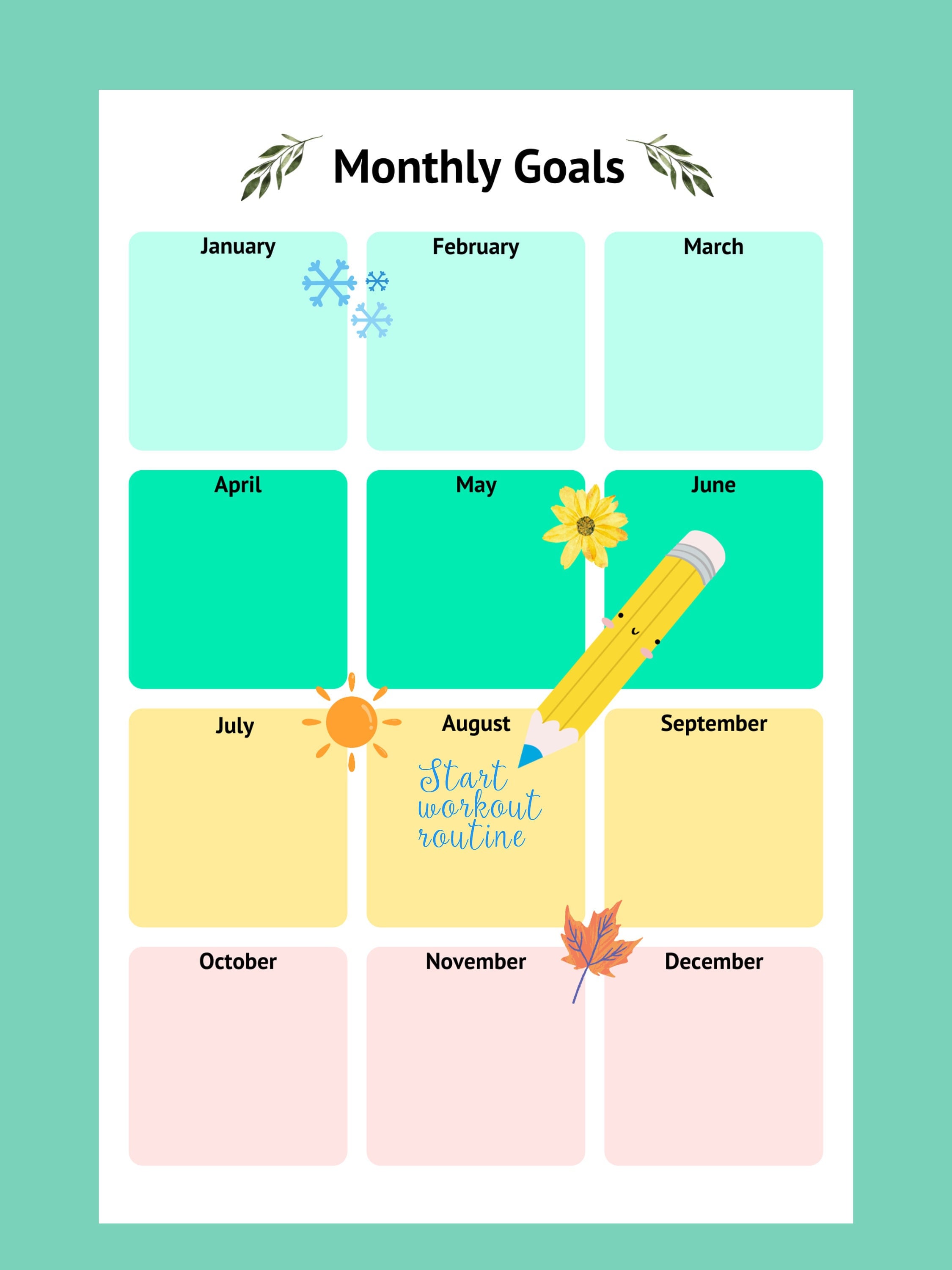 Monthly Goals Printable | Downloadable Monthly Schedule | Instant ...