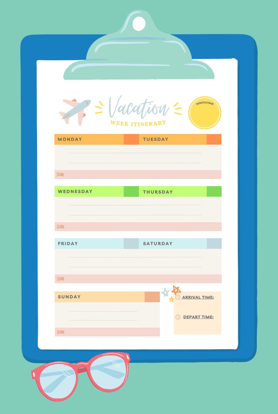 Vacation Itinerary | Week Vacation | Printable | Download - Etsy