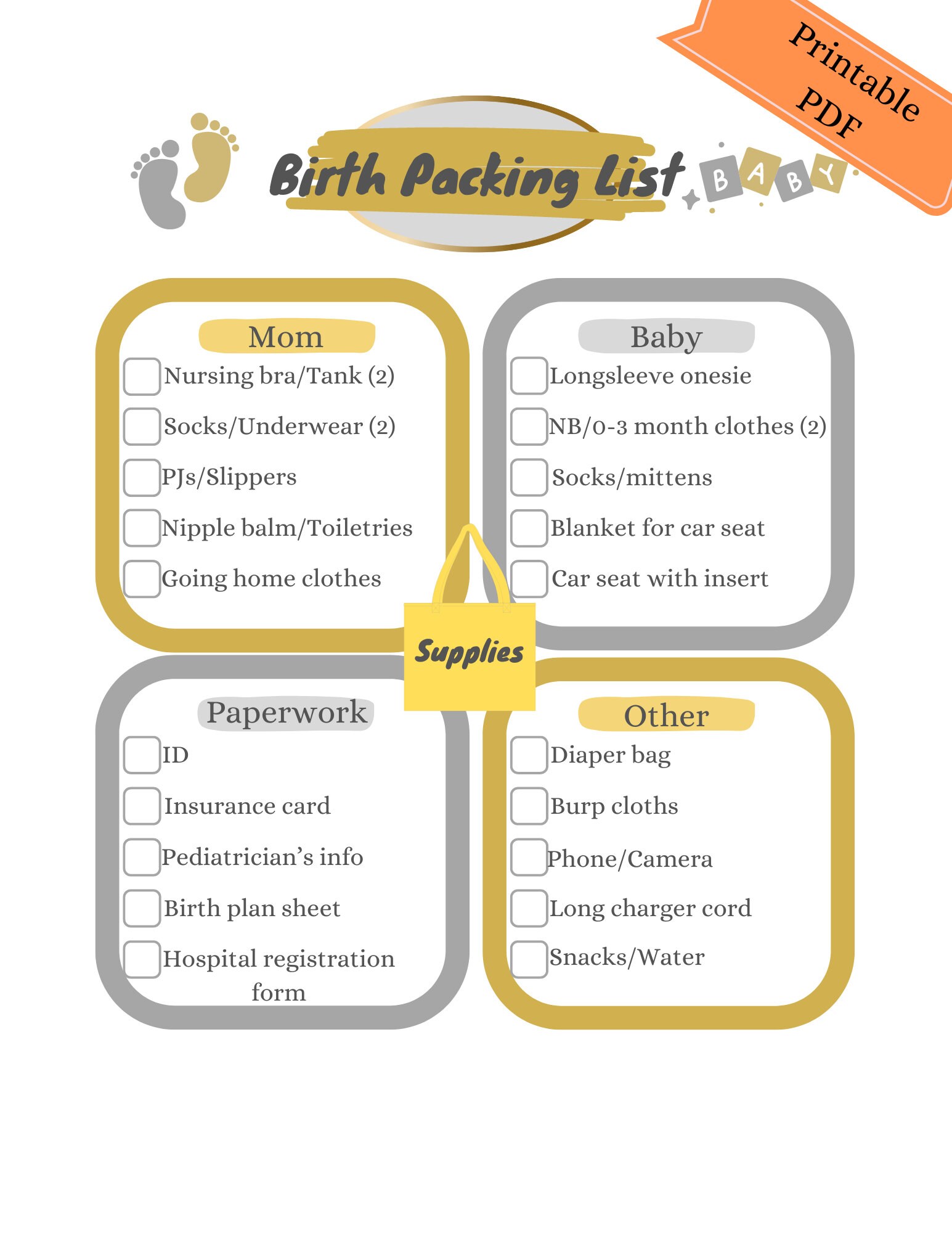 Birth Plan and Packing List | Instant Download | Printable Birth ...
