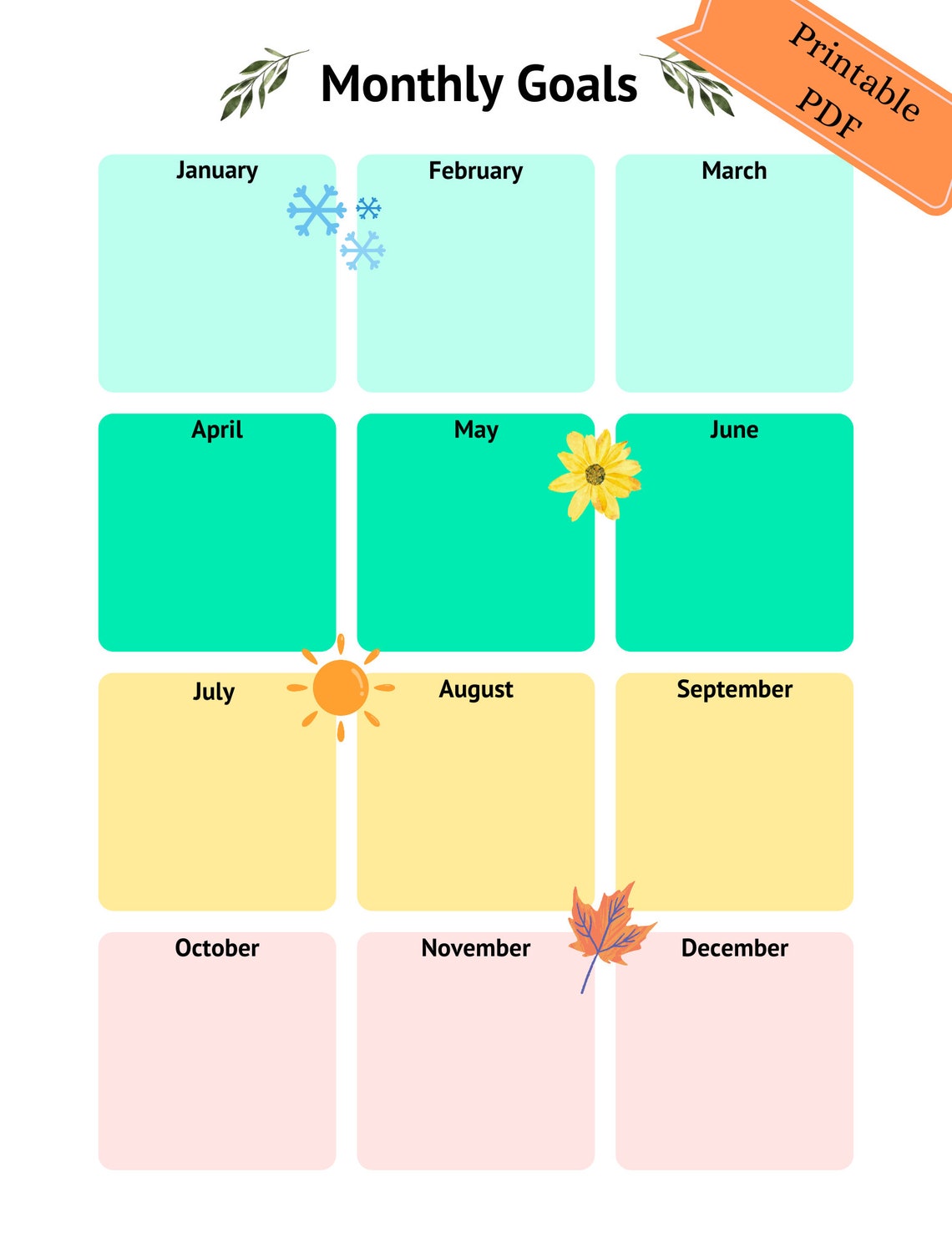 Monthly Goals Printable | Downloadable Monthly Schedule | Instant ...
