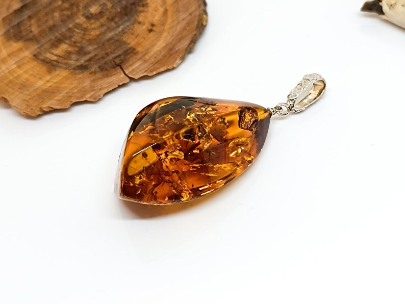 Large Amber Pendant With 925 Silver, Baltic Amber Pendant, Genuine Pure ...