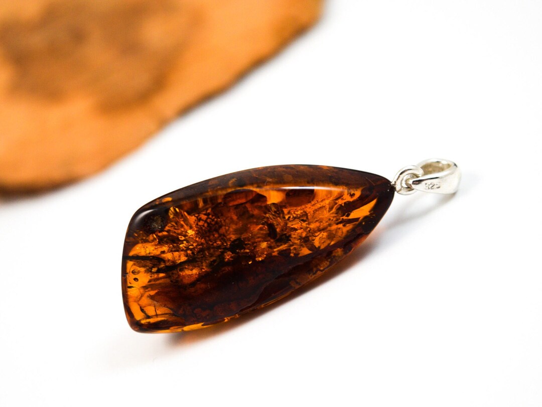 Real Cognac Color Amber and Silver Pendant Natural Amber - Etsy