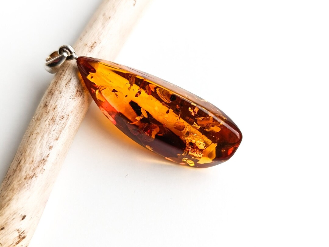 Real Cognac Color Amber and Silver Pendant Natural Amber - Etsy