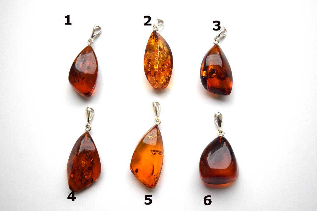 Real Cognac Color Amber and Silver Pendant Natural Amber - Etsy