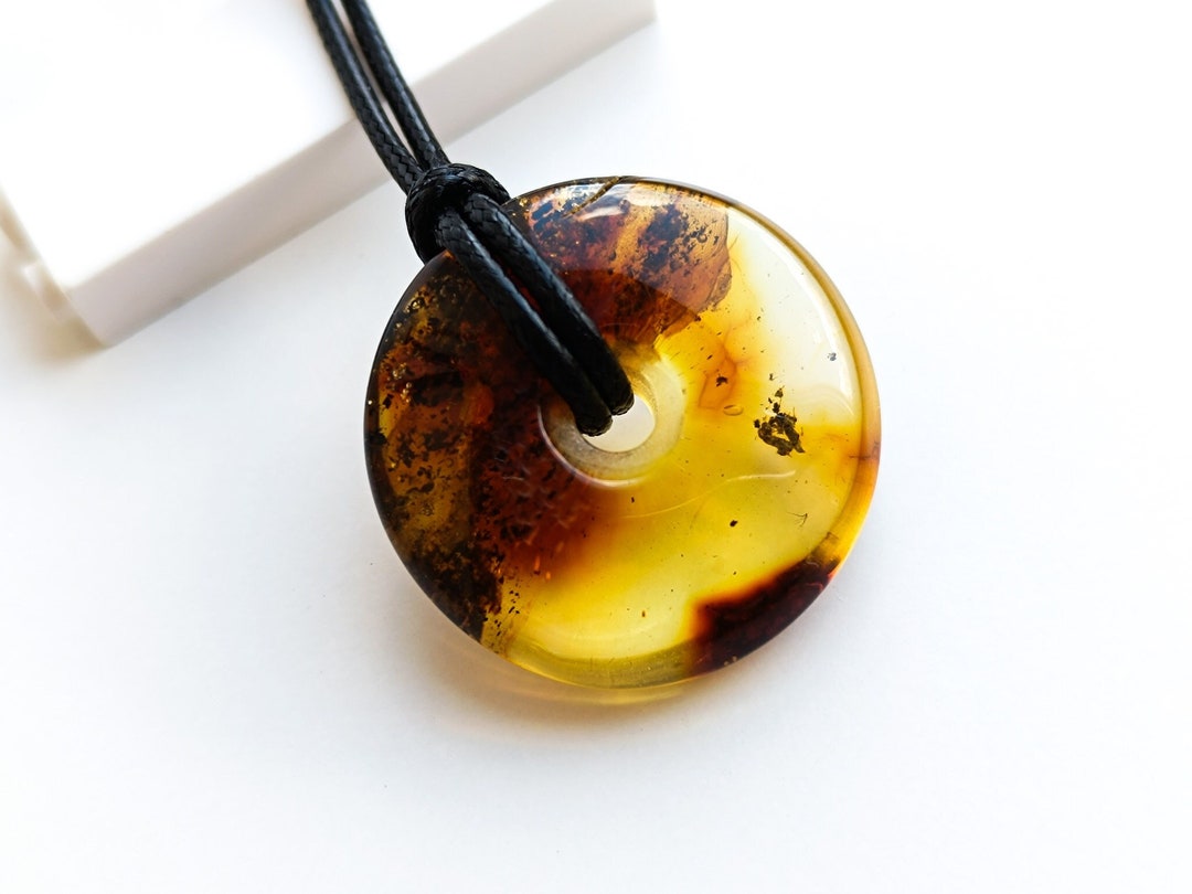 Natural Baltic Amber Donut Pendant, Real Amber Pendant With Adjustable ...