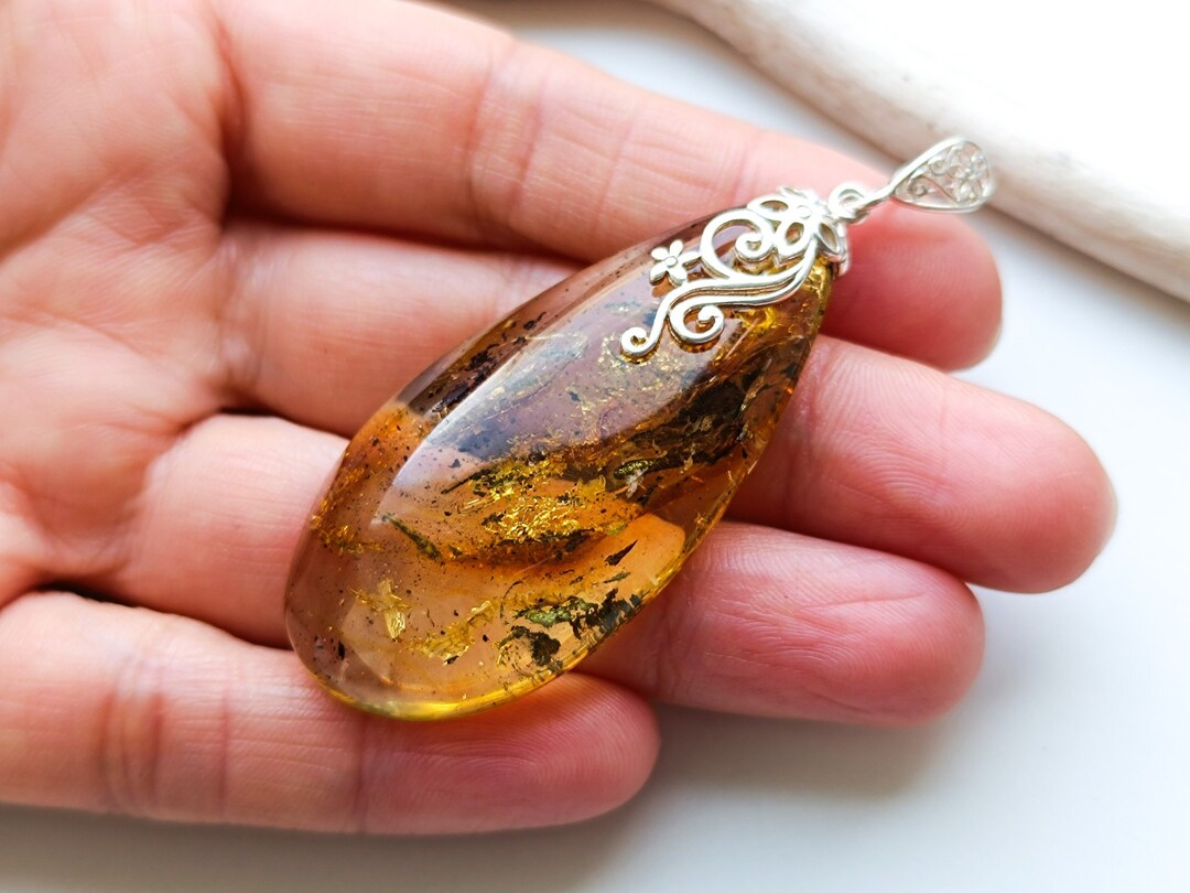 Exceptional Genuine Large Amber Pendant, 925 Sterling Silver Bail ...