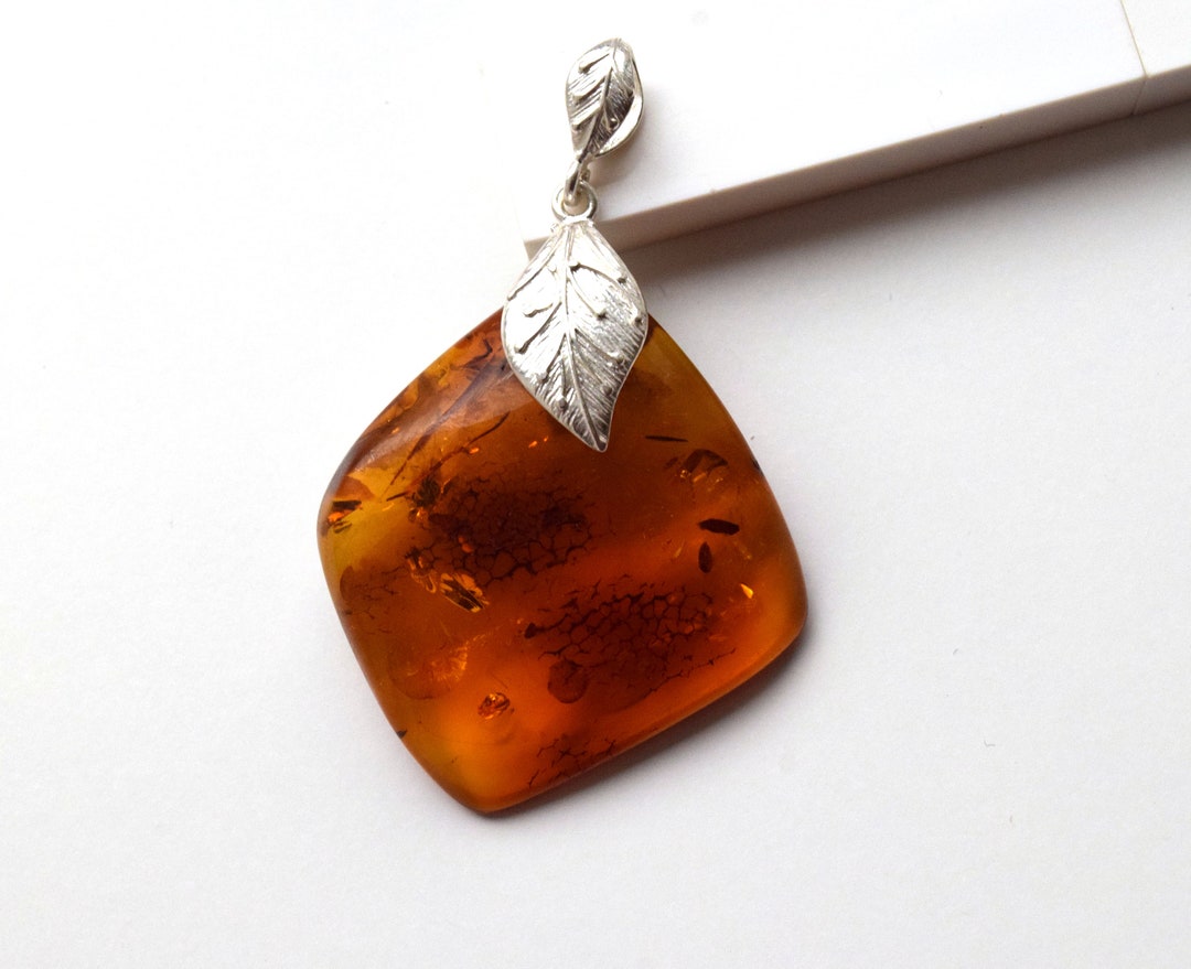 Large Amber Pendant With 925 Silver Baltic Amber Pendant - Etsy
