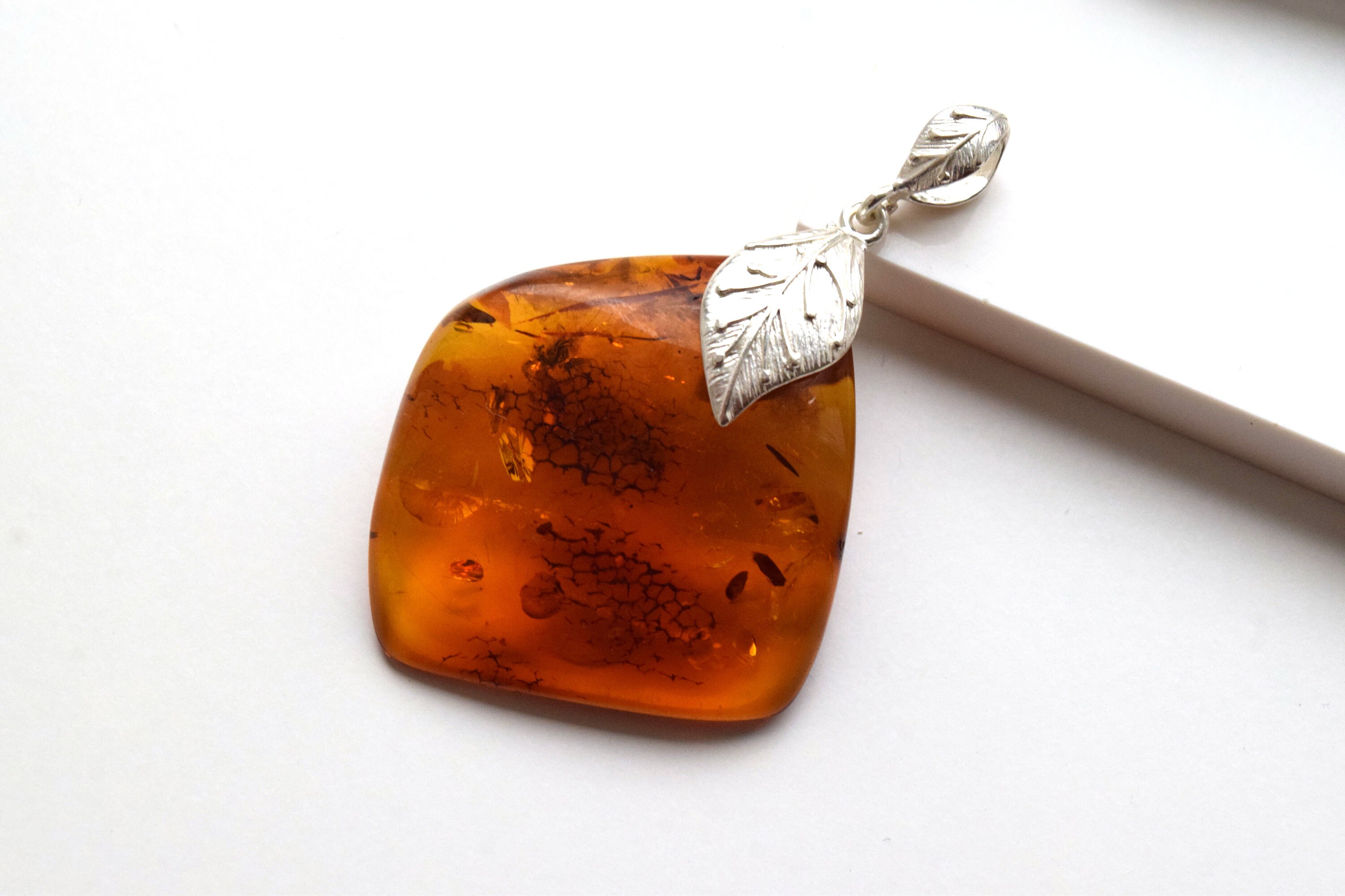 Large Amber Pendant With 925 Silver Baltic Amber Pendant - Etsy