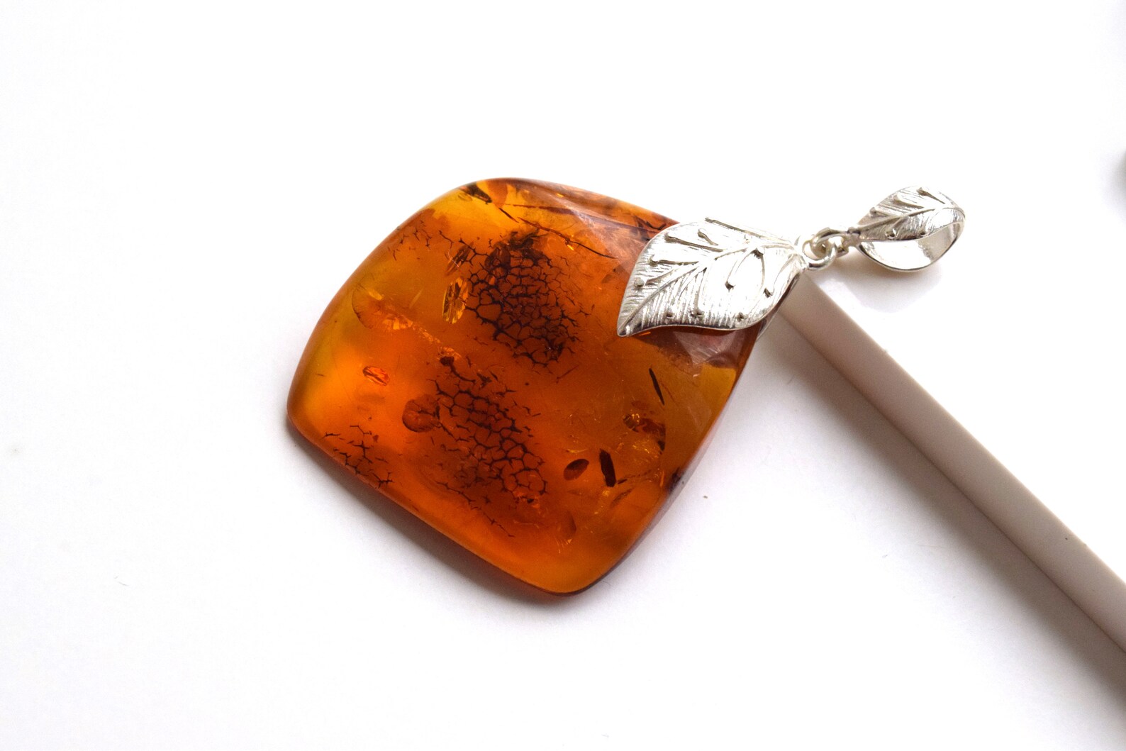 Large Amber Pendant With 925 Silver Baltic Amber Pendant - Etsy