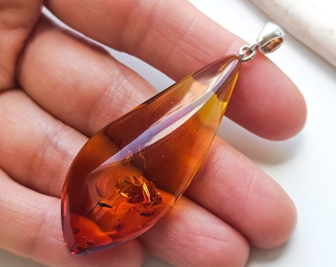 Exceptional Genuine Large Amber Pendant, 925 Sterling Silver Bail ...