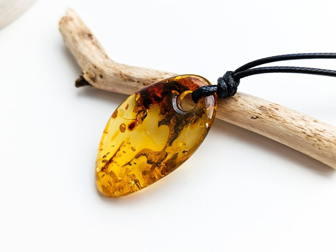 Large Adjustable Genuine Amber Pendant, Baltic Amber Pendant, Unisex ...