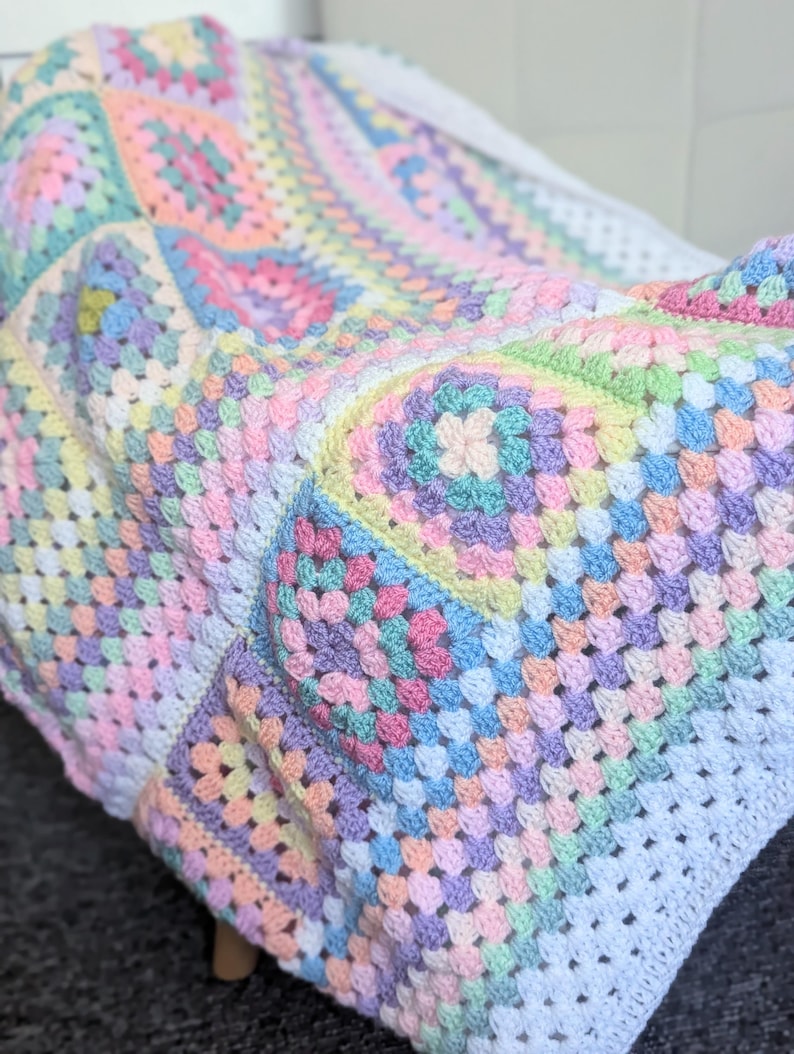 Pastel Granny Square Crochet Blanket, Soft Cozy Throw, Cottagecore Home ...