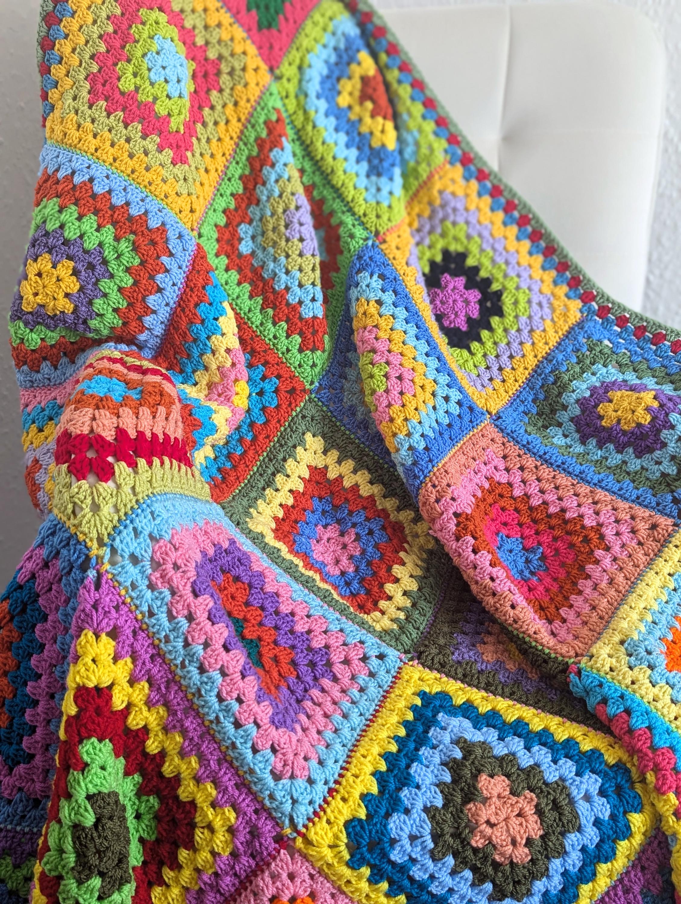 Crochet Blanket, Vintage Throw Blanket, Retro Granny Square Blanket ...