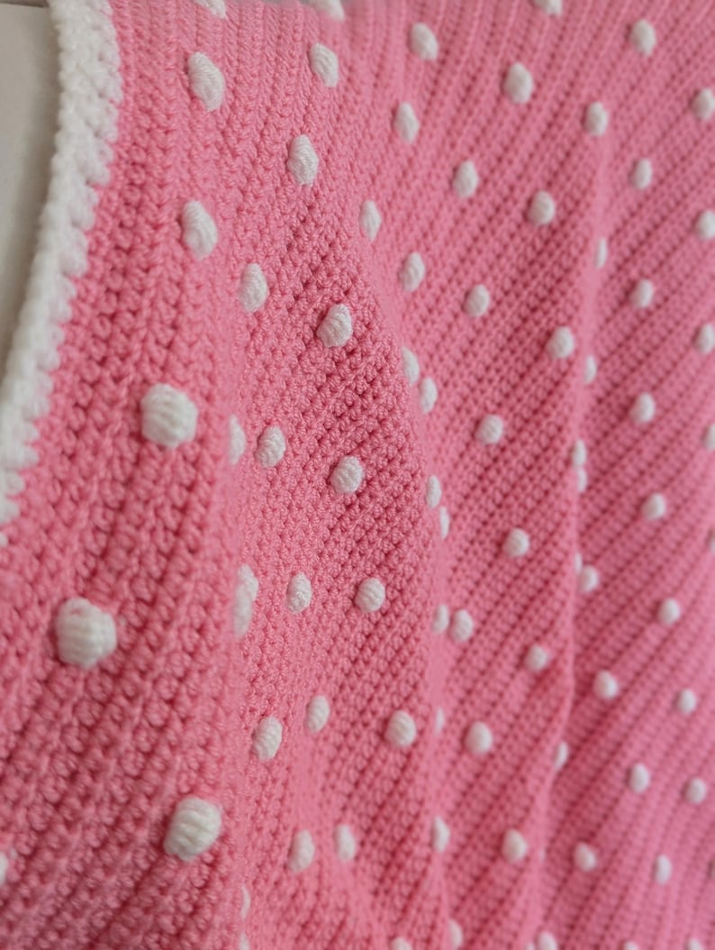 Pink Bobble Stitch Crochet Baby Blanket, Soft Acrylic Pram Nursery ...