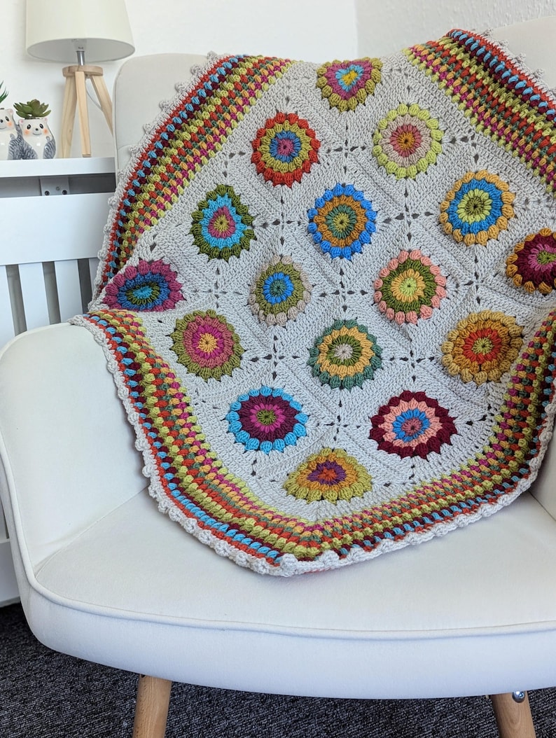 Crocheted Granny Square Baby Blanket, Rainbow Afghan Throw, Acrylic ...