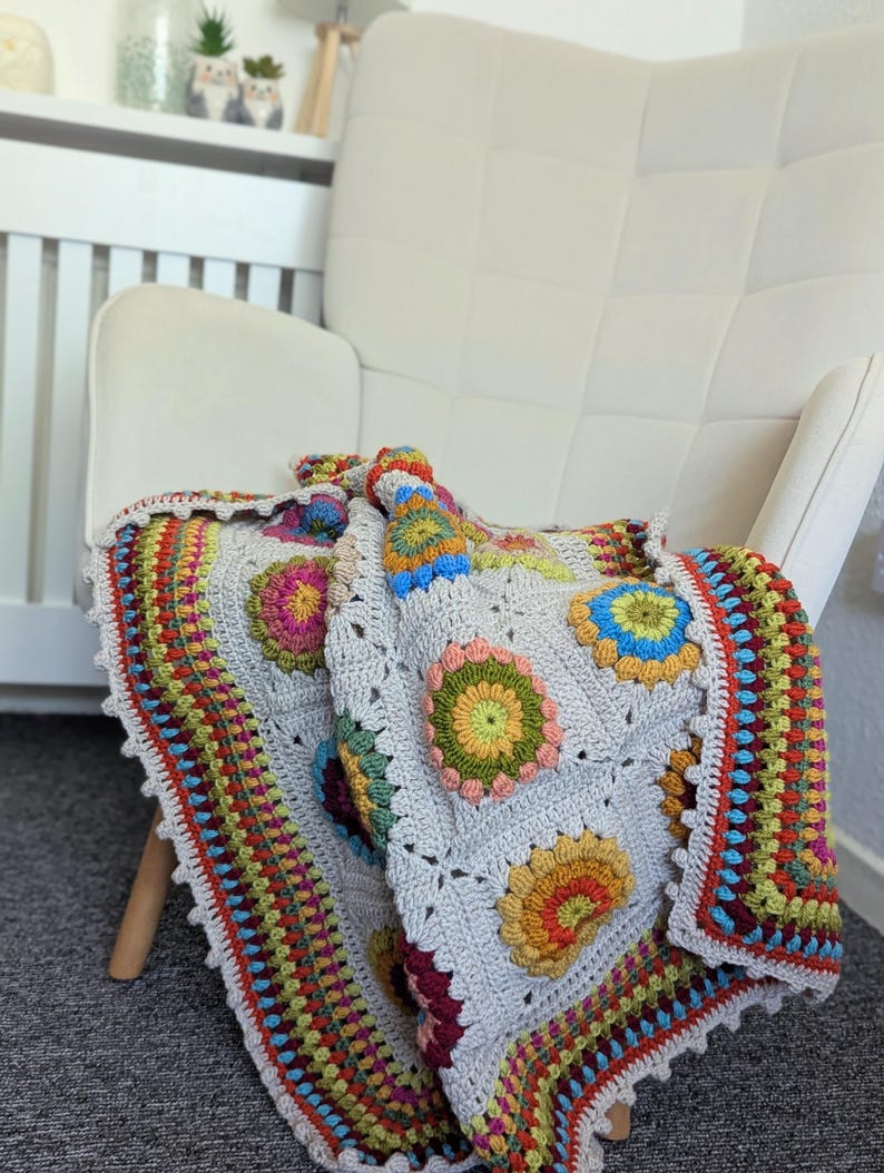 Crocheted Granny Square Baby Blanket, Rainbow Afghan Throw, Acrylic ...