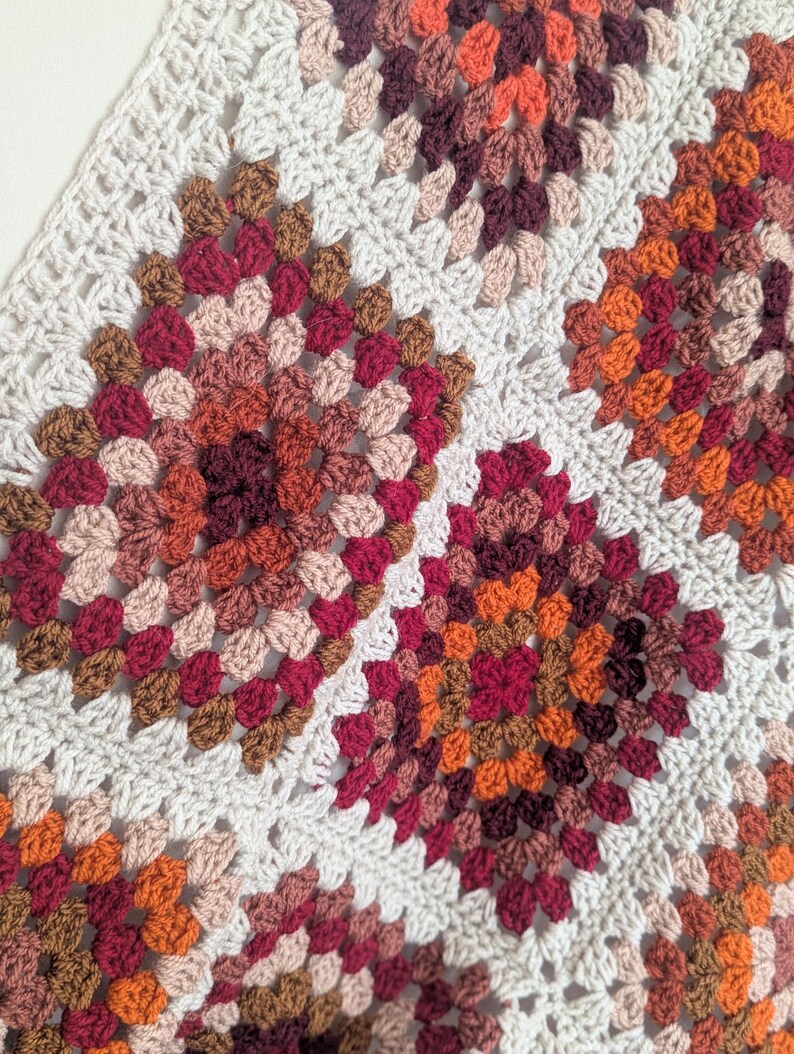 Handmade Autumn Granny Square Crochet Blanket, Rustic Boho Throw, Cozy ...