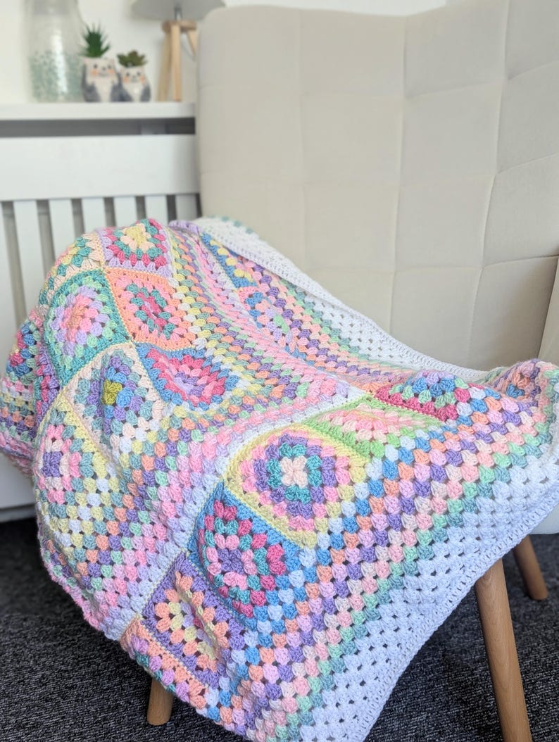 Pastel Granny Square Crochet Blanket, Soft Cozy Throw, Cottagecore Home ...