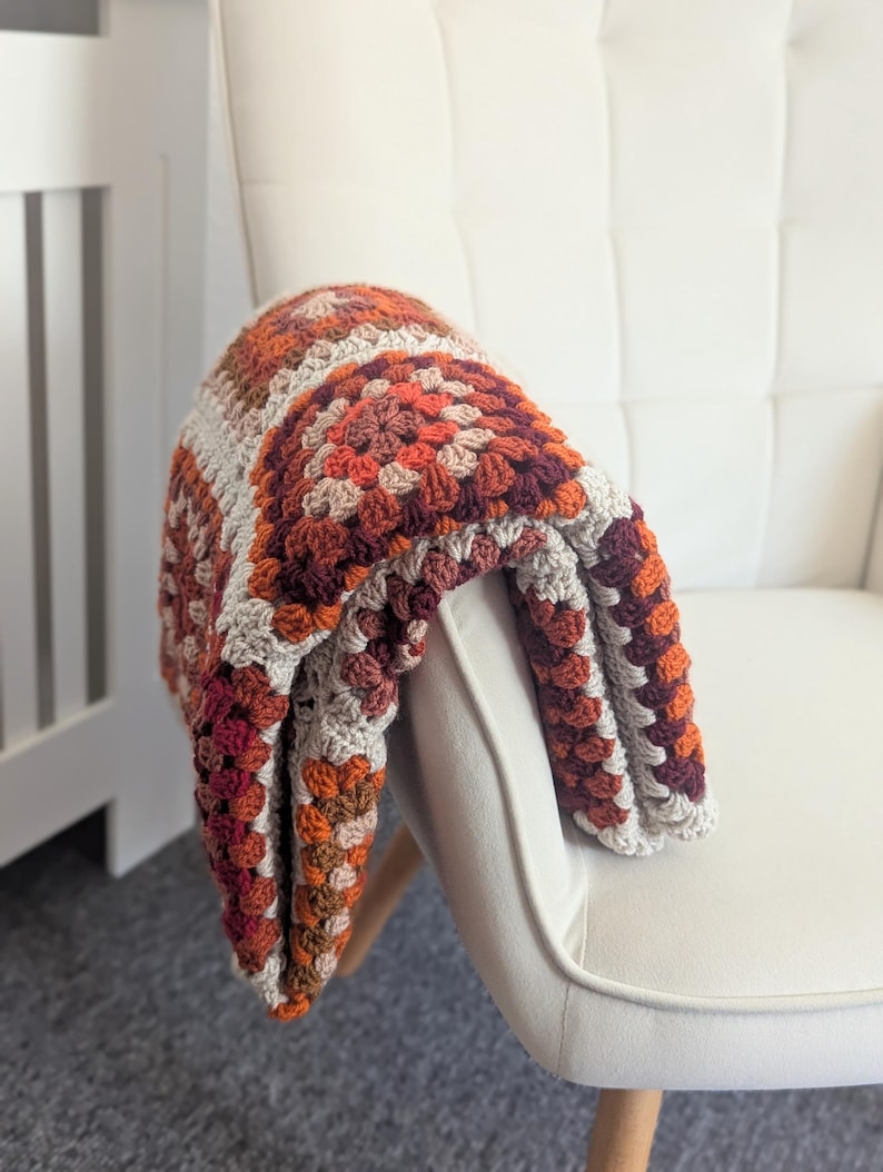 Handmade Autumn Granny Square Crochet Blanket, Rustic Boho Throw, Cozy ...