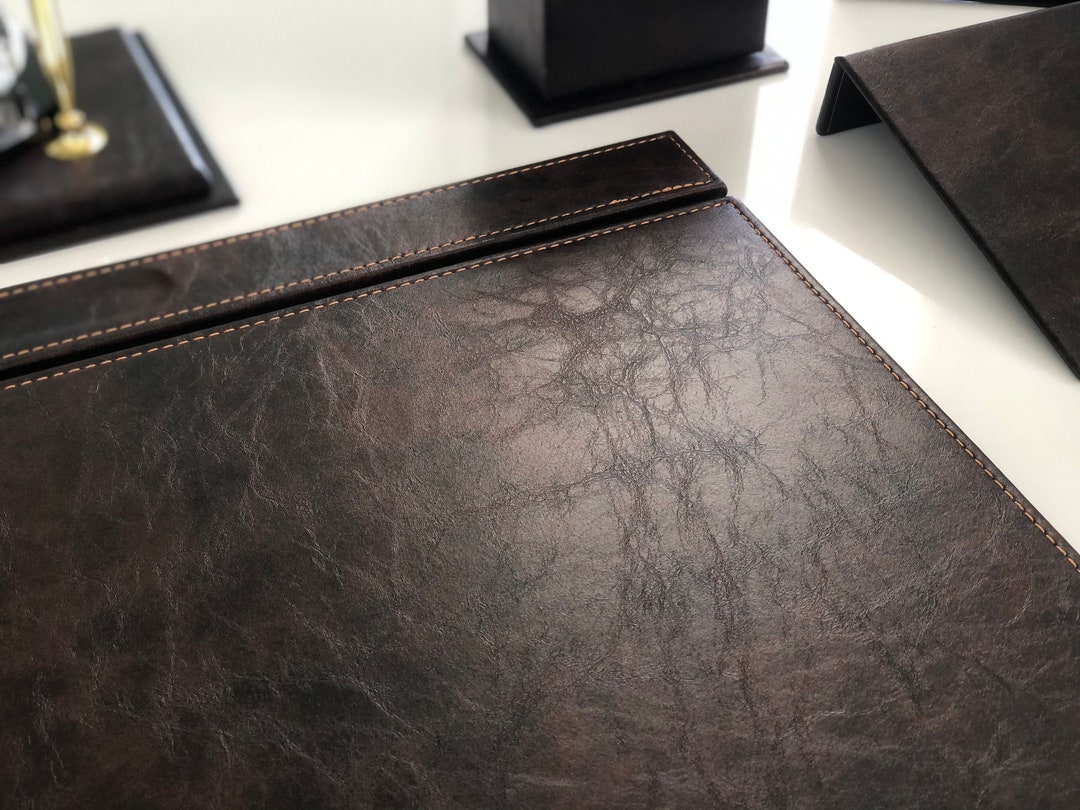 Bitter Brown Leather Office Set A Great Team on the Desk in the Office ...