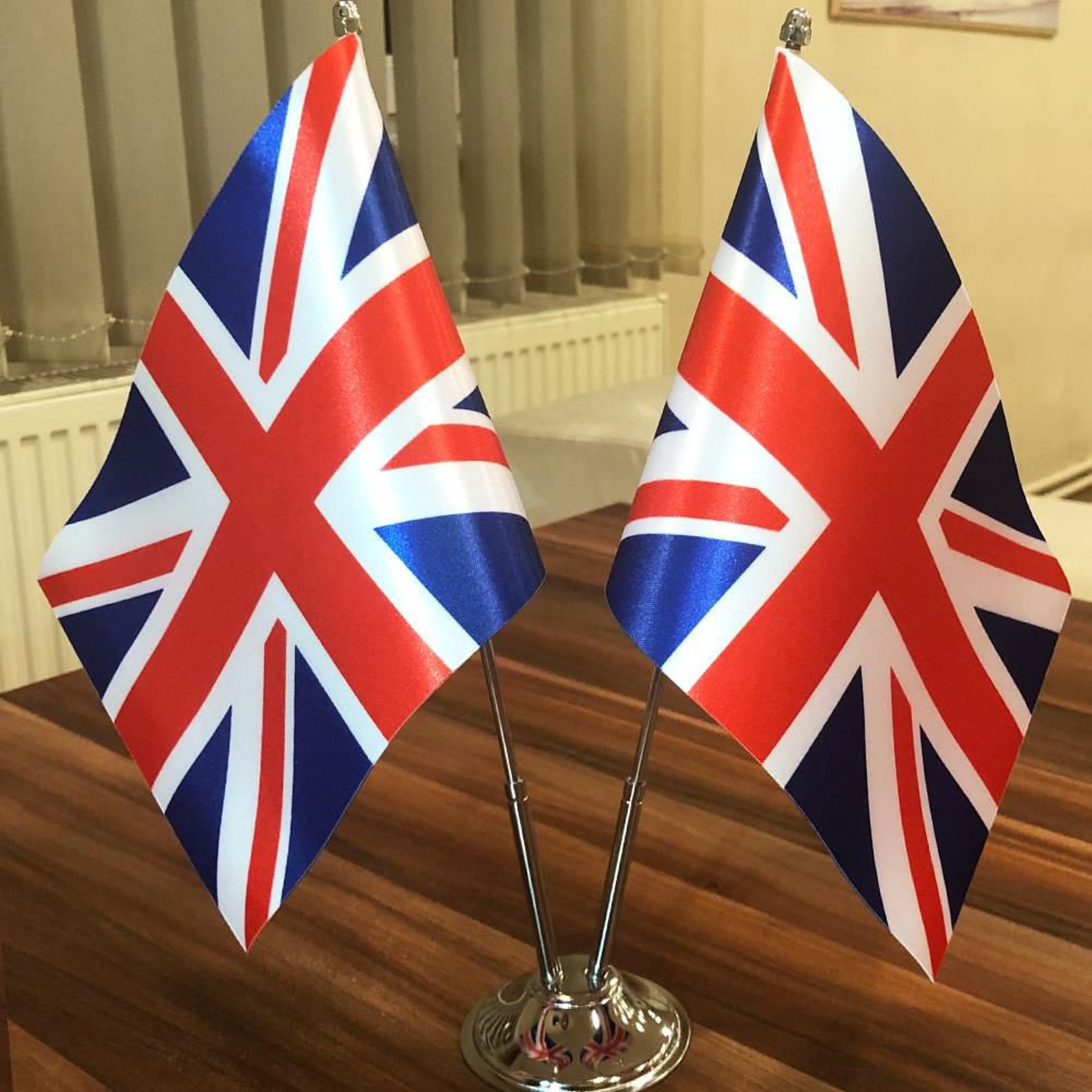 Chrome and Satin Table Desk Flag Set the Flag of the Country You Want ...