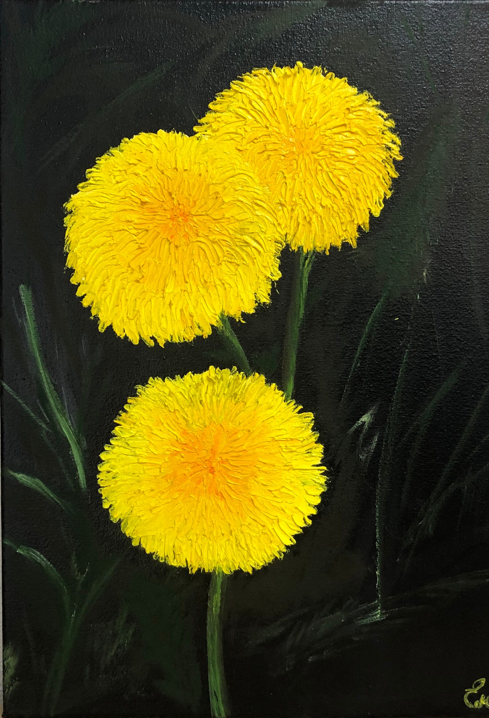 Dandelions Yellow Flowers Dandelion Painting Wildflowers Original Art ...