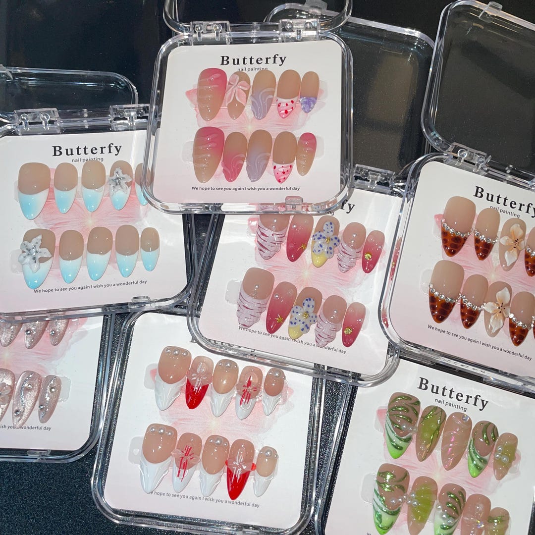 2/4 Sets of Press-on Nails Blind Box / Mysterious Box, 3d Flower Nails ...