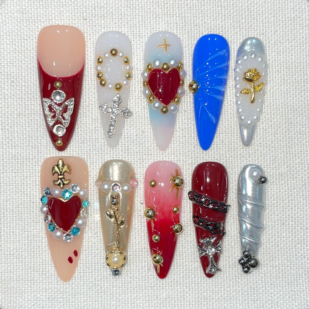 Queen's Words, Long Stiletto Press-on Nails, Handmade Nails, Gifts for ...