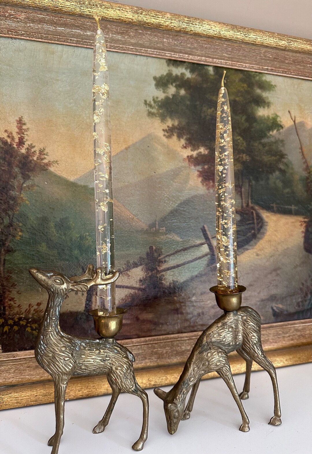 Pair Vintage MCM Lucite Yellow Gold Fleck Candles Candlesticks - Etsy